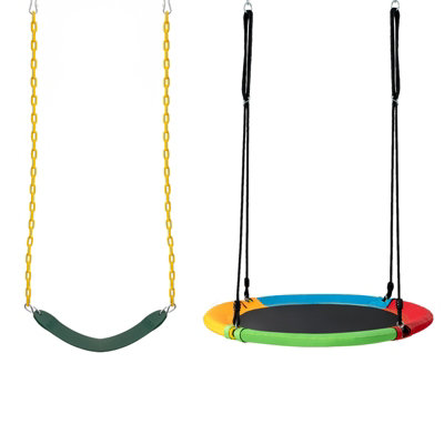 COSTWAY 2 PCS Strap Swing Seat & Saucer Tree Swing Set w/ Chain & Rope