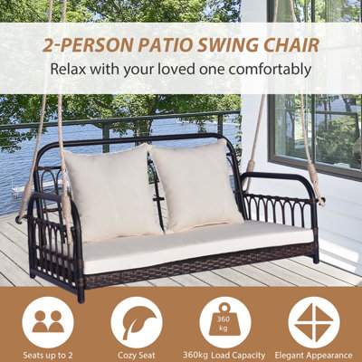 Costway 2-Person Patio Wicker Swing Chair Hanging Outdoor Swing Bench w ...
