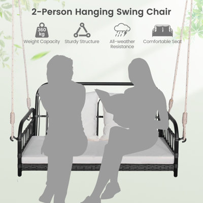 Costway 2-Person Patio Wicker Swing Chair Hanging Outdoor Swing Bench w ...