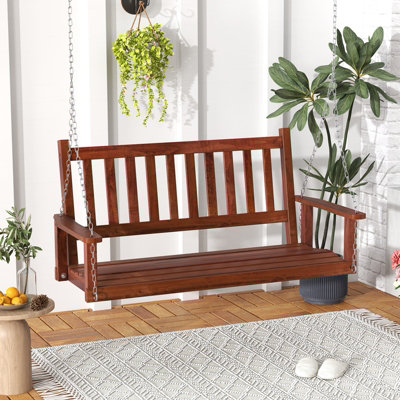 Costway 2-Person Porch Hanging Swing Chair Wooden Garden Swing Bench w ...