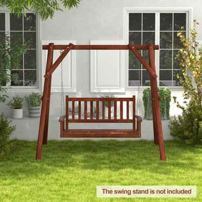 Costway 2-Person Porch Hanging Swing Chair Wooden Garden Swing Bench w ...