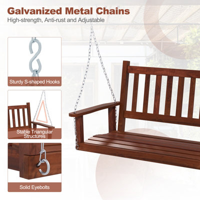 Costway 2-Person Porch Hanging Swing Chair Wooden Garden Swing Bench w ...