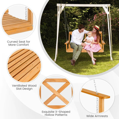 Costway 2-Person Porch Swing Chair Wooden Garden Swing Bench w ...