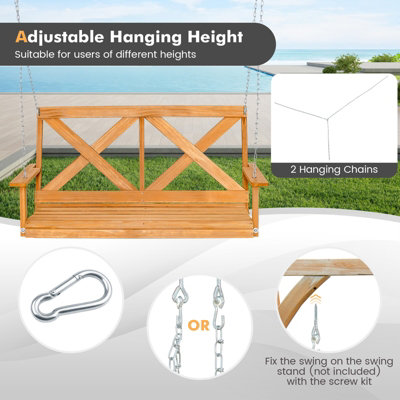 Costway 2-Person Porch Swing Chair Wooden Garden Swing Bench w ...