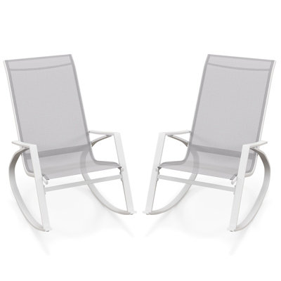 Costway 2 Pieces Patio Rocking Chairs Outdoor Sling Fabric Rockers w ...