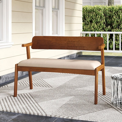 COSTWAY 2-Seat Rubber Wood Bench Dining Bench with Back-Walnut