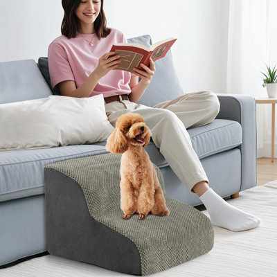 COSTWAY 2-Step Pet Stairs Foam Dog Ramp Ladder Slope Dog Steps w ...