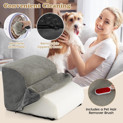 COSTWAY 2-Step Pet Stairs Foam Dog Ramp Ladder Slope Dog Steps w ...