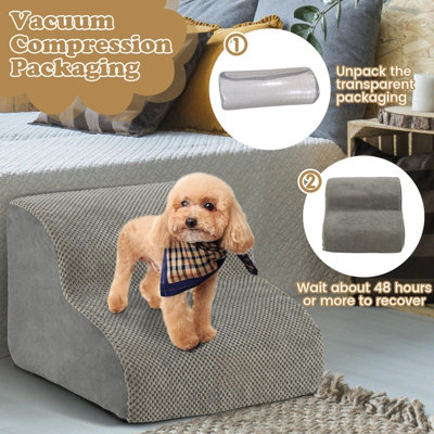 COSTWAY 2-Step Pet Stairs Foam Dog Ramp Ladder Slope Dog Steps w ...