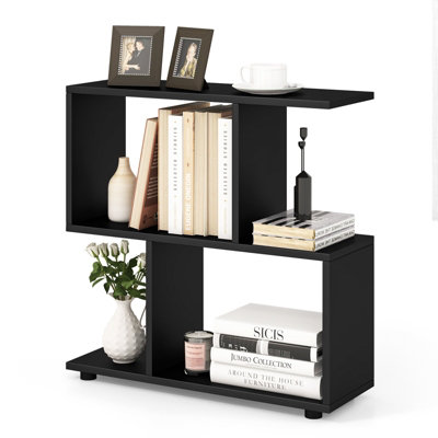 Costway 2-tier Bookcase Irregular Storage Shelf Wood Shelving Units w ...