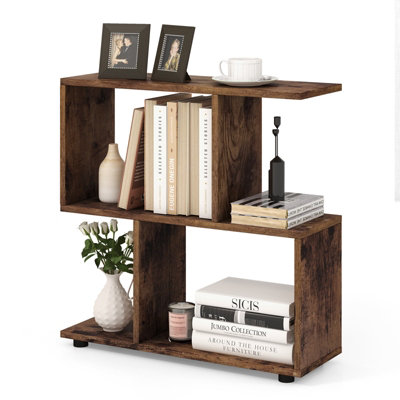 Costway 2-tier Bookcase Irregular Storage Shelf Wood Shelving Units w ...