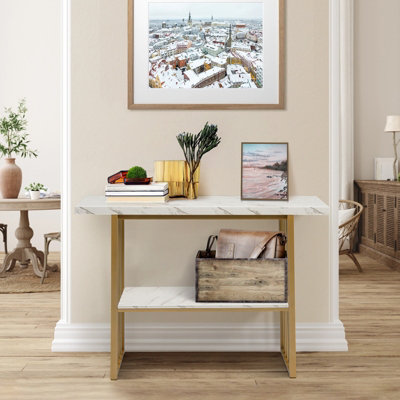 Costway 2-tier Console Table White Faux Marble Sofa Table Modern ...