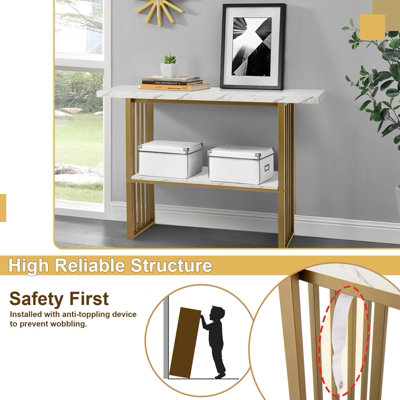 Costway 2-tier Console Table White Faux Marble Sofa Table Modern ...