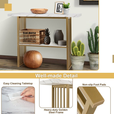 Costway 2-tier Console Table White Faux Marble Sofa Table Modern ...