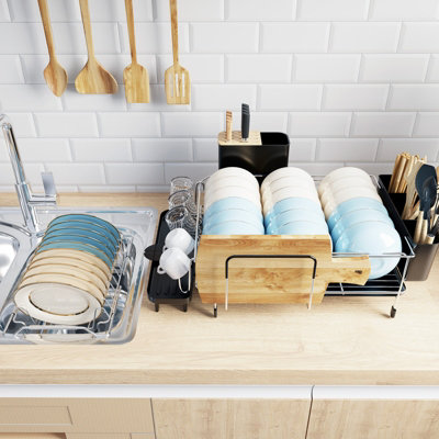 Costway 2-Tier Detachable Dish Rack Dish Drying Rack Utensil Holder w ...