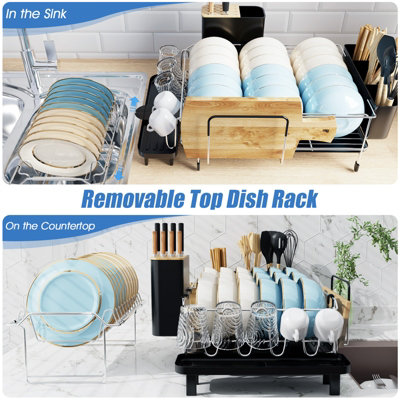 Costway 2-Tier Detachable Dish Rack Dish Drying Rack Utensil Holder w ...