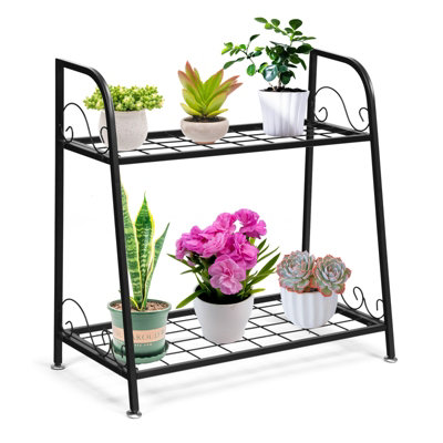 Costway 2-tier Metal Plant Stand Shelf Multifunctional Flower Rack ...