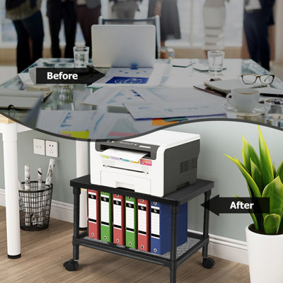 Costway 2-Tier Printer Stand Mobile Rolling Under-Desk Printer Cart ...