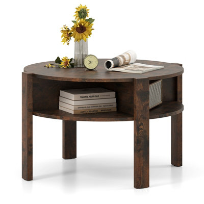 COSTWAY 2-Tier Round Coffee Table 74cm Tea Cocktail Table w/ Storage-Coffee