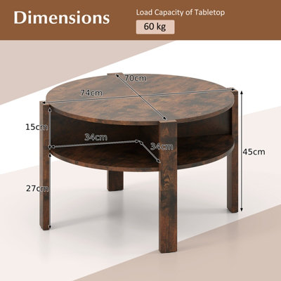 COSTWAY 2-Tier Round Coffee Table 74cm Tea Cocktail Table w/ Storage-Coffee