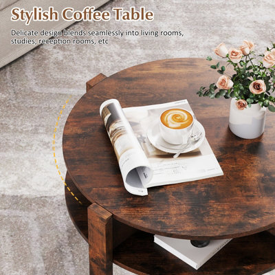COSTWAY 2-Tier Round Coffee Table 74cm Tea Cocktail Table w/ Storage-Coffee