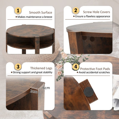 COSTWAY 2-Tier Round Coffee Table 74cm Tea Cocktail Table w/ Storage-Coffee