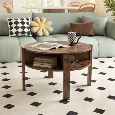 COSTWAY 2-Tier Round Coffee Table 74cm Tea Cocktail Table w/ Storage-Coffee