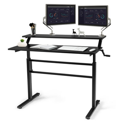 Costway 2-Tier Standing Computer Desk Sit to Stand Workstation ...
