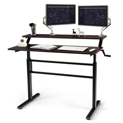 Costway 2-Tier Standing Computer Desk Sit to Stand Workstation ...