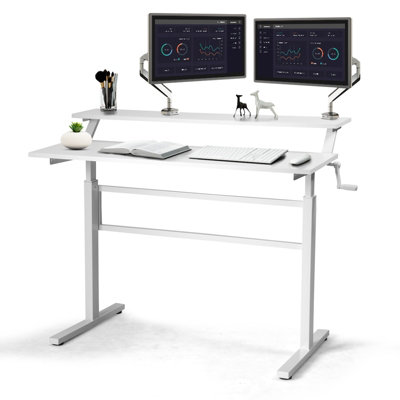 Costway 2-Tier Standing Computer Desk Sit to Stand Workstation ...