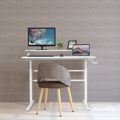 Costway 2 Tier Standing Computer Desk Sit to Stand Workstation Ergonomic Computer Table White