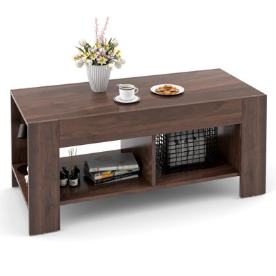 Costway 2-Tier Wooden Coffee Table Tea Cocktail Table W/ 2 Compartments ...
