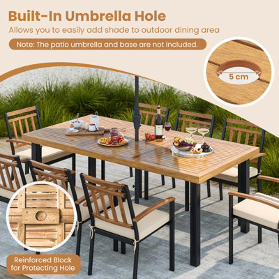 COSTWAY 2 x 1 M Rectangle Acacia Wood Table for 8 Patio Dining Table w ...
