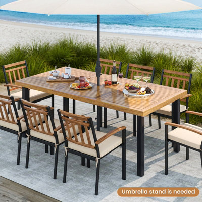 COSTWAY 2 x 1 M Rectangle Acacia Wood Table for 8 Patio Dining Table w ...
