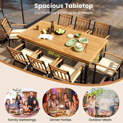 COSTWAY 2 x 1 M Rectangle Acacia Wood Table for 8 Patio Dining Table w ...