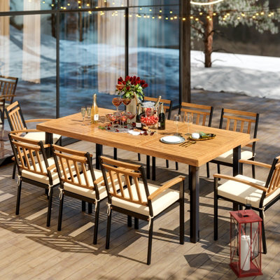 COSTWAY 2 x 1 M Rectangle Acacia Wood Table for 8 Patio Dining Table w ...