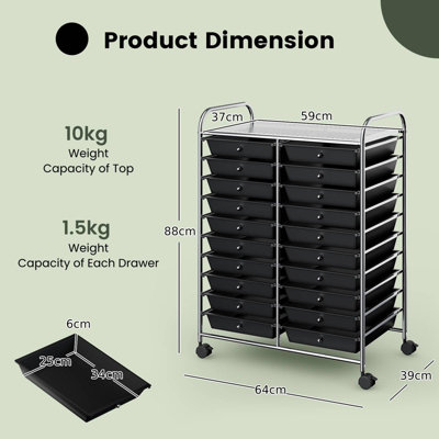Costway 20 Drawers Storage Trolley Mobile Rolling Utility Cart Home ...