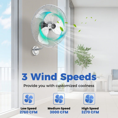 COSTWAY 20 Inch Wall Mount Fan Heavy Duty Metal Wall Fan w/3 Fan Speeds ...