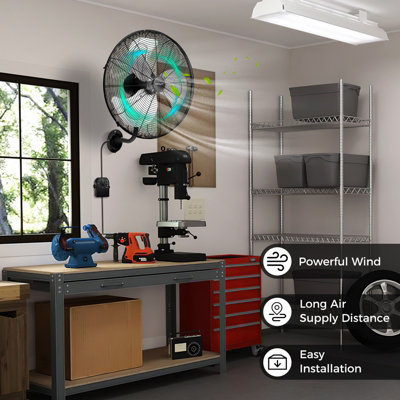 Costway 20 Inch Wall Mount Fan Heavy Duty Metal Wall Fan w/ 3 Fan Speeds
