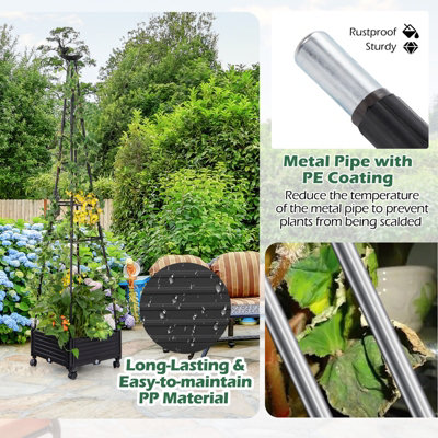 Costway 206 cm Garden Obelisk Trellis Tall Plant Support w/ Wheels ...
