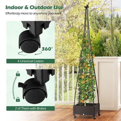 Costway 206 cm Garden Obelisk Trellis Tall Plant Support w/ Wheels ...