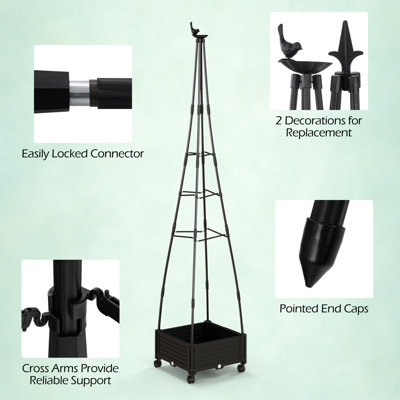 Costway 206 cm Garden Obelisk Trellis Tall Plant Support w/ Wheels ...