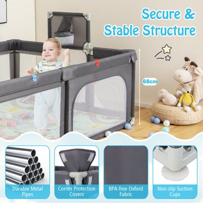 Costway 207 x 142 cm Large Baby Playpen Safe Play Yard w/ Basketball ...