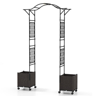 COSTWAY 207 x 250 cm Garden Arch Trellis Rustproof PE-Coated Metal Pergola Arbor