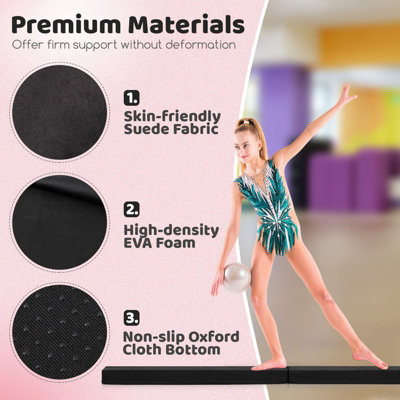 COSTWAY 210 CM Folding Balance Beam Foam Floor Gymnastic Beam-Black