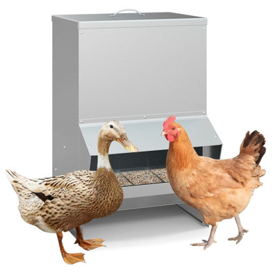 COSTWAY 22 kg Capacity Galvanized Wall Mount Chicken Feeder with Lid-Silver