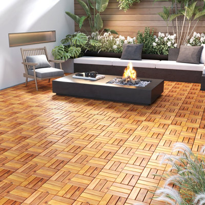 Costway 27 Pcs Acacia Wood Interlocking Patio Deck Tiles Hardwood ...