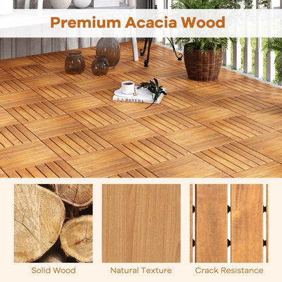 Costway 27 Pcs Interlocking Deck Tiles 30 x 30cm Acacia Wood Patio ...