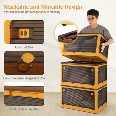 Costway 292L Collapsible Storage Bins 3-Pack Stackable Storage Boxes w ...