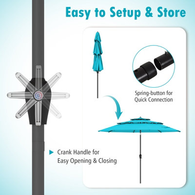 Costway 296cm 3 Tier Outdoor Umbrella Auto-tilt Patio Umbrella W ...